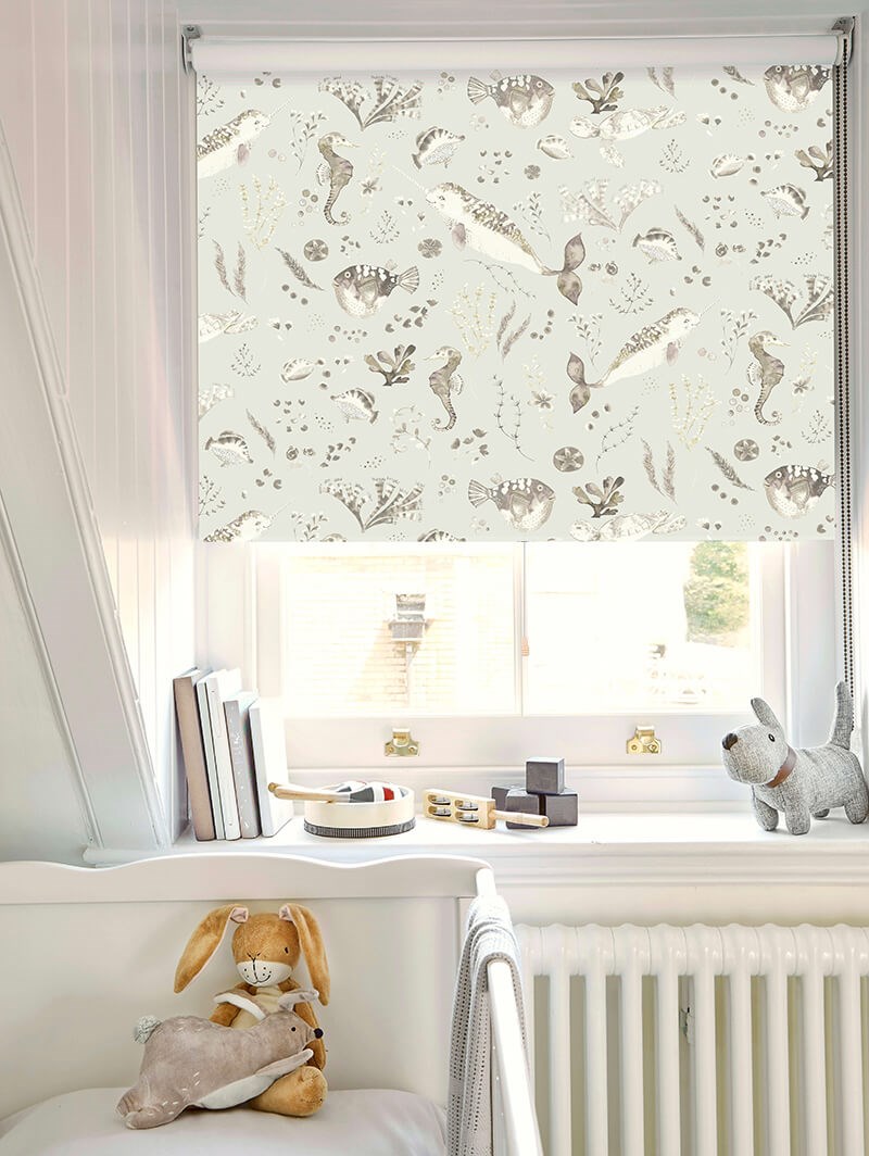 Enchanted Ocean Natural Cordless Spring Loaded Roller Blind