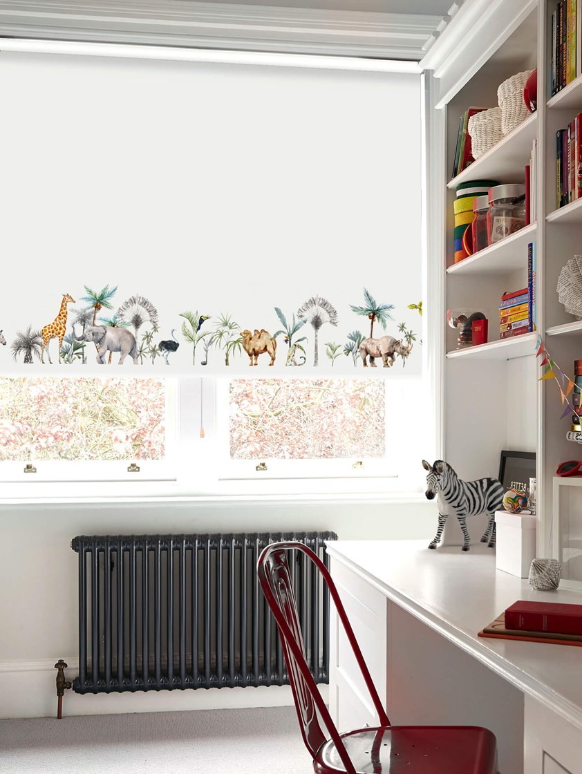 Savannah Border Natural Blackout Cordless Spring Loaded Roller Blind